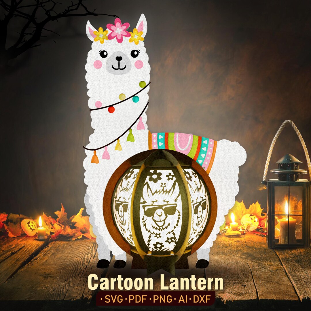 Alpaca Lantern Light Box Svg, Alpaca Shadow Box, Lantern Paper Cut ...