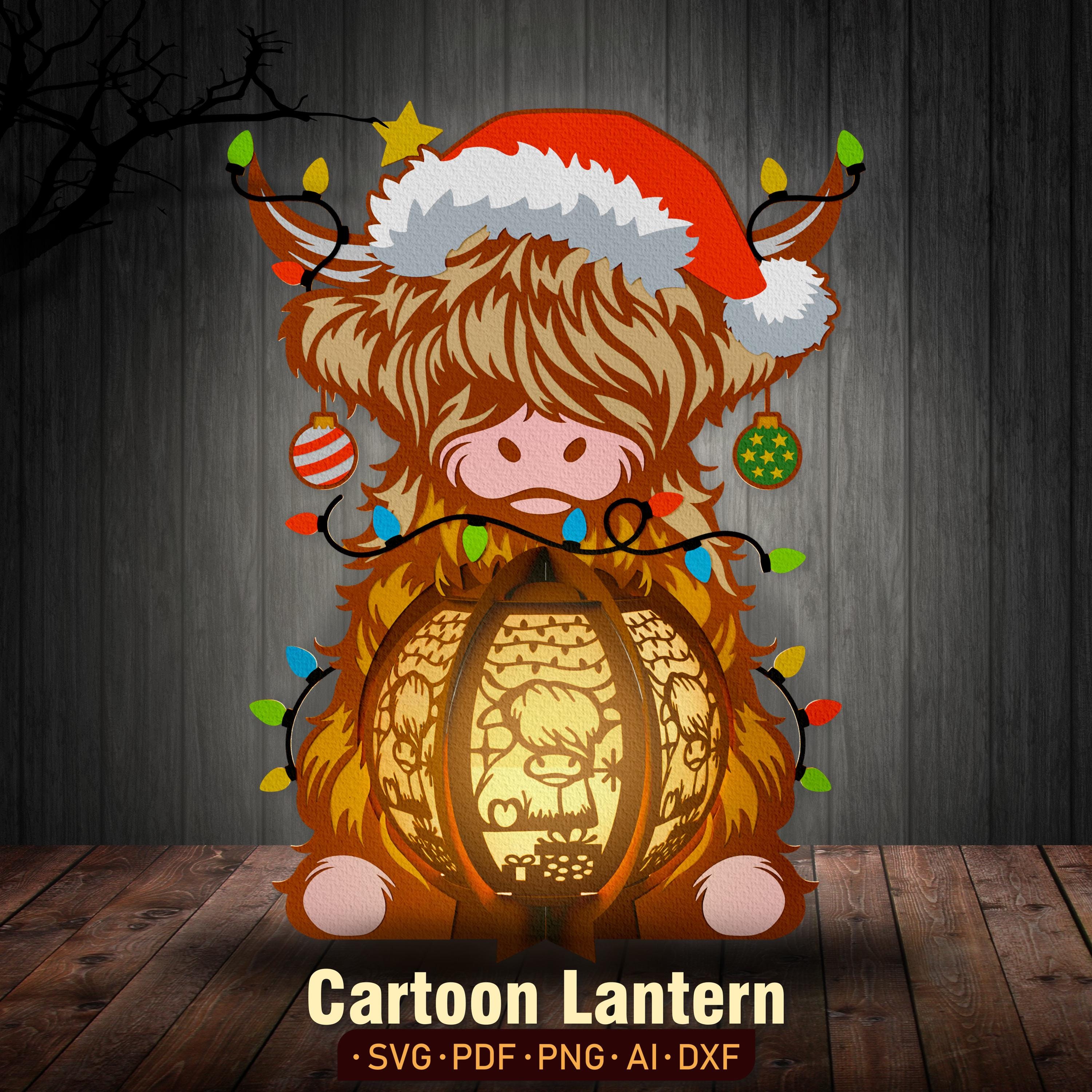 Bundle Highland Cow Lantern Svg, Highland Cow Shadow Box,lantern Paper ...