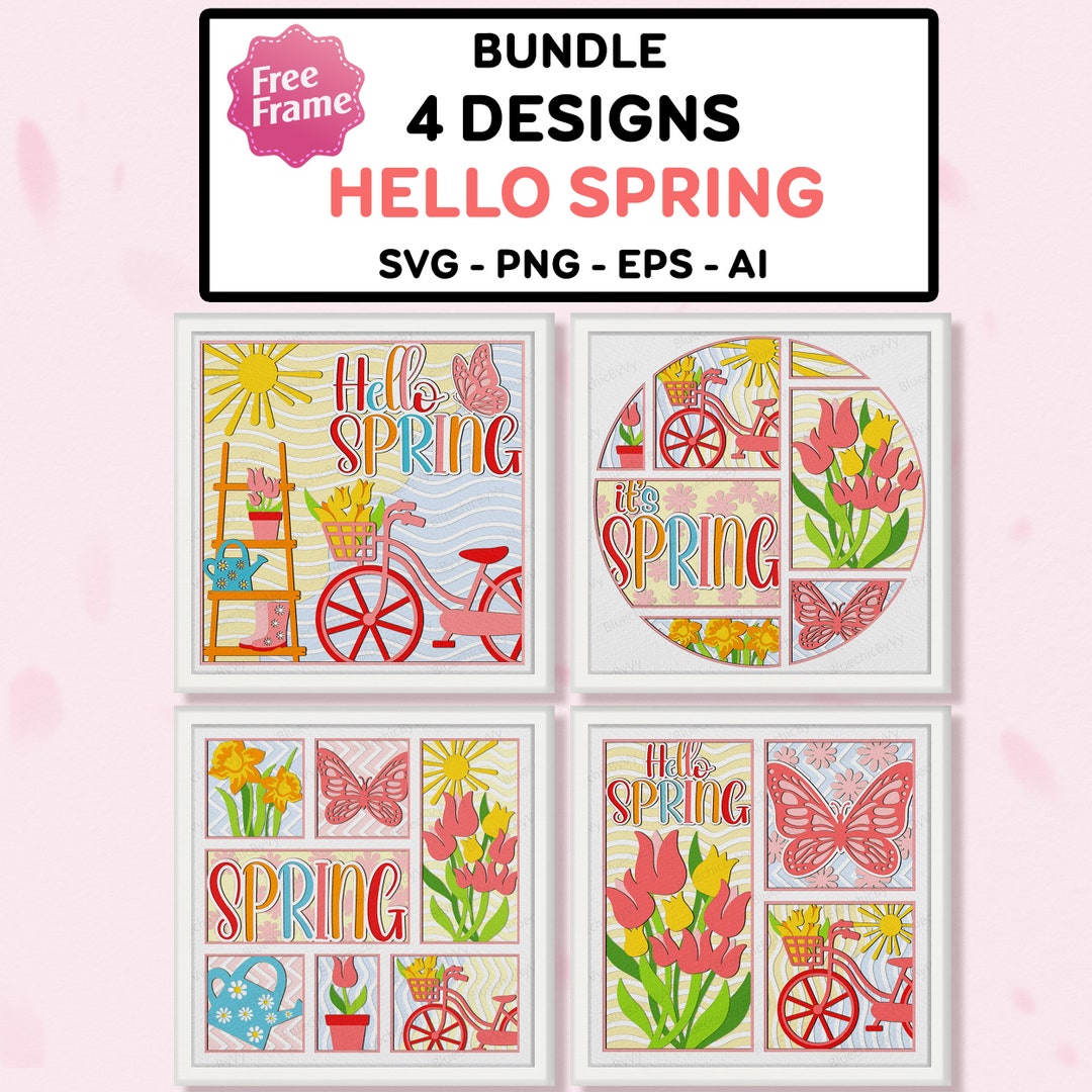 Bundle Hello Spring Shadow Box SVG, Spring Flower Butterfly 3D, Spring ...
