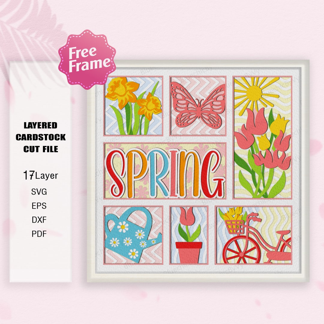 Spring Comes Shadow Box SVG, Spring Flower Butterfly 3D, Spring Light ...