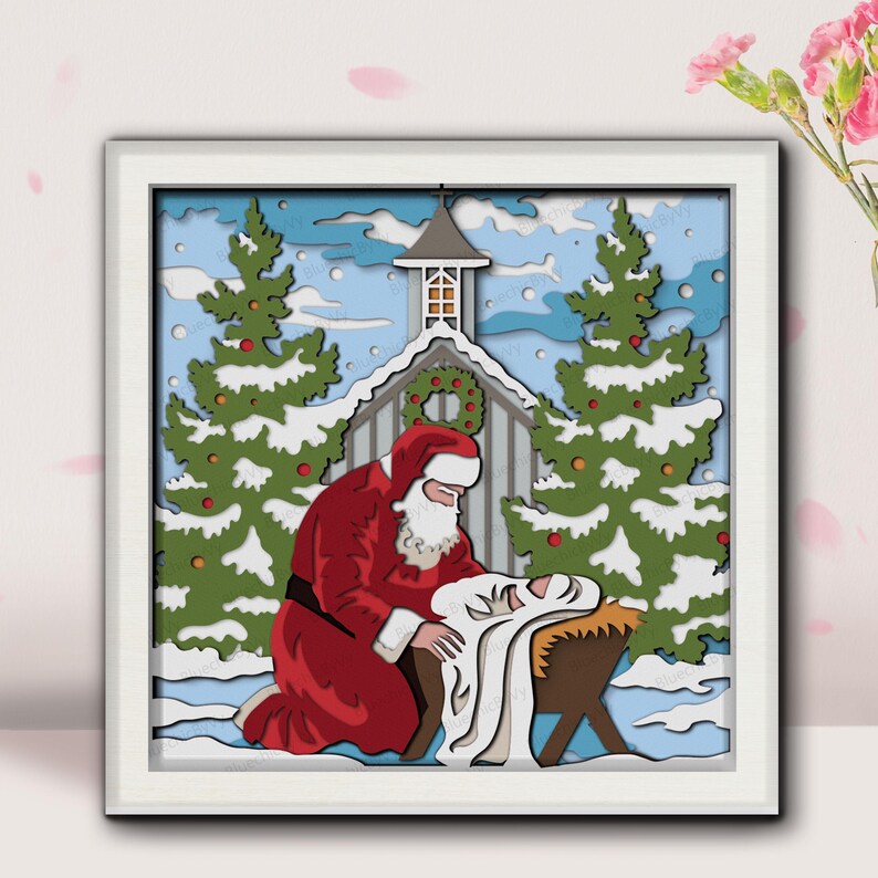 Santa Kneeling Nativity Shadow Box, Layered Paper Cut File (digital ...