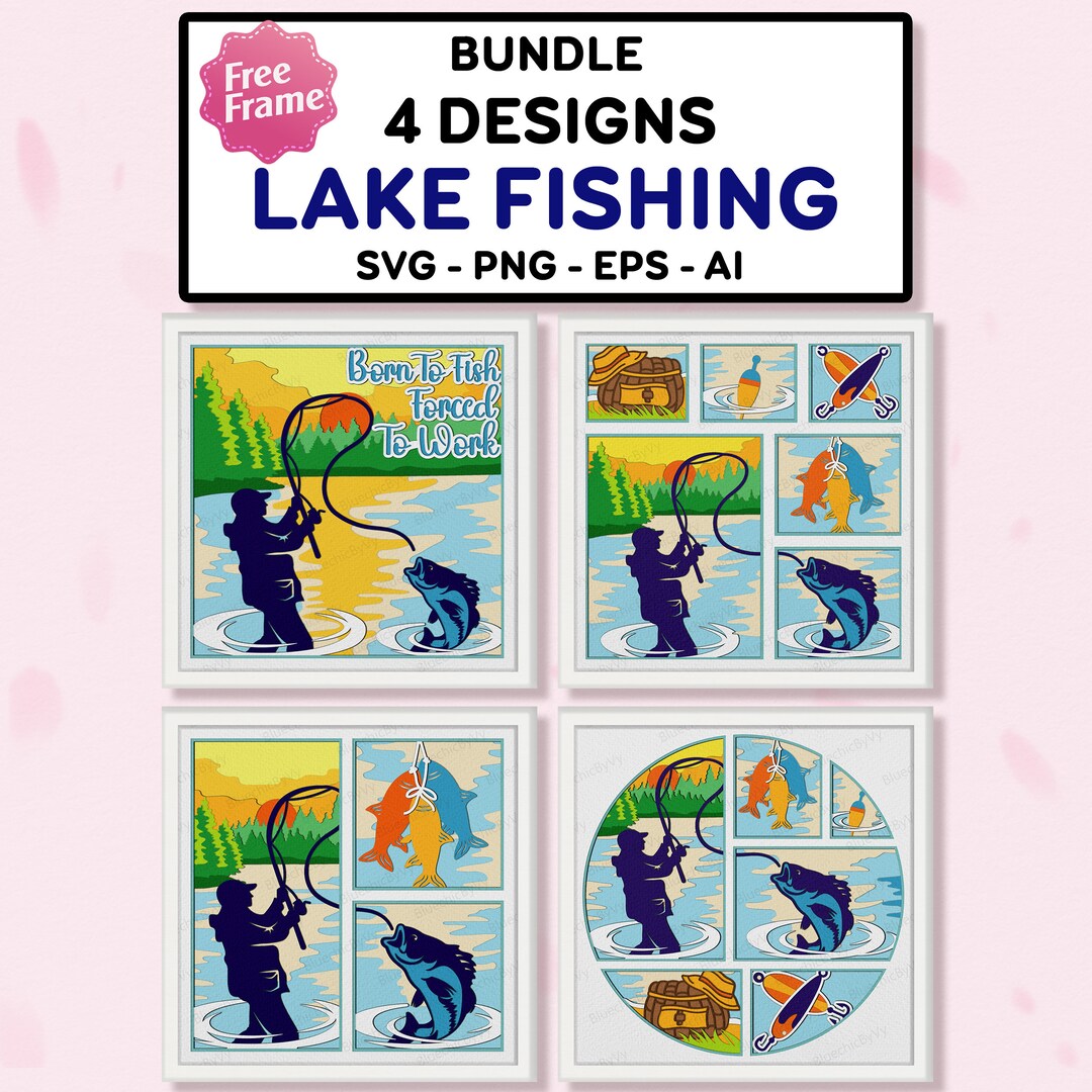 Bundle Lake Fishing Shadow Box Svg, Fisherman Light Box, Father's Day ...