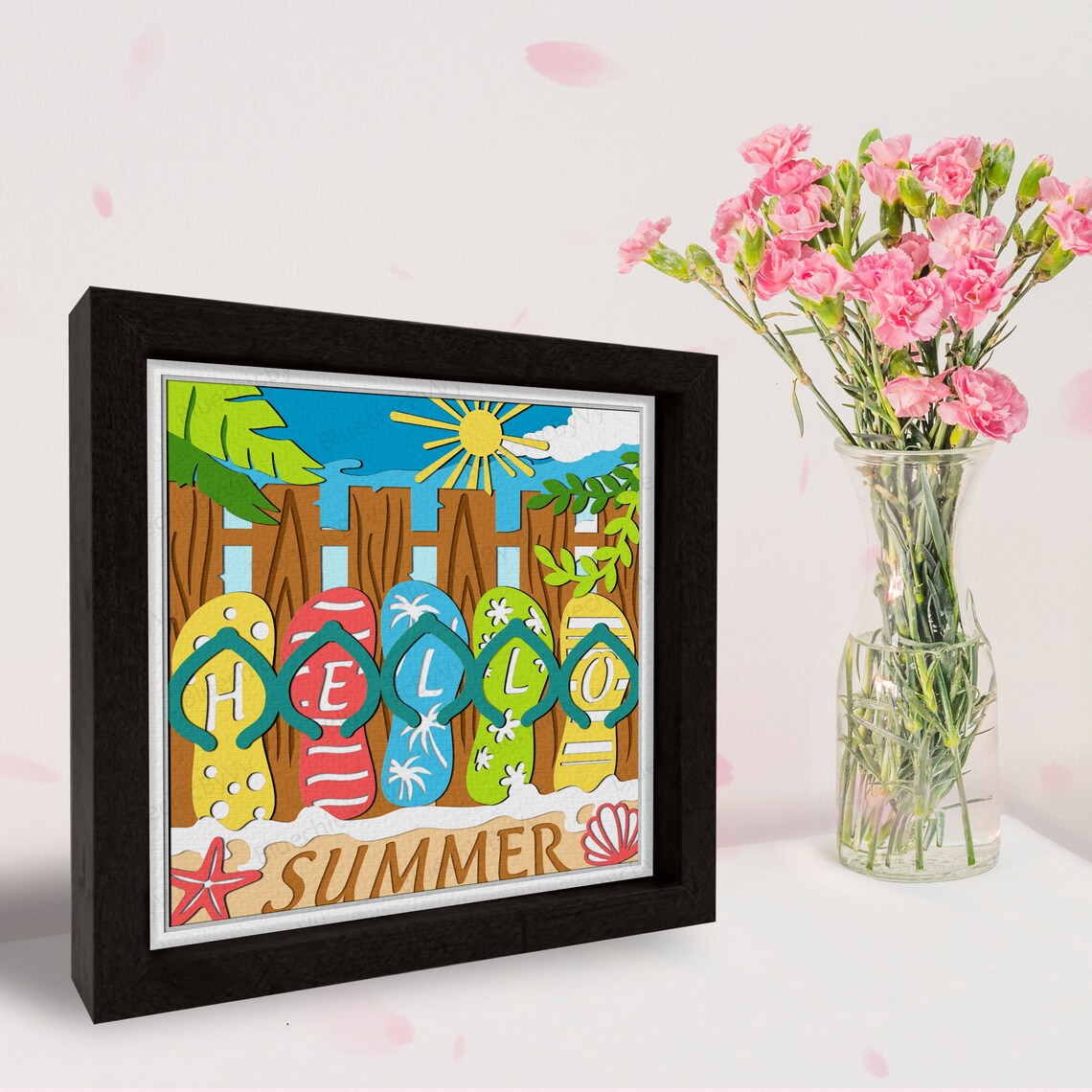 Flip-flops Hello Summer Shadow Box Svg, Summer Beach Light Box Svg ...