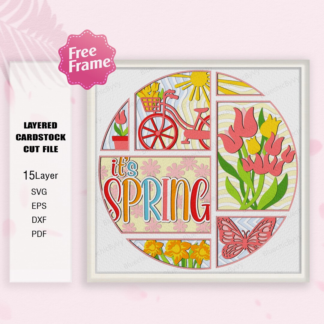 It's Spring Shadow Box SVG, Welcome Spring Shadow Box, Spring Flower ...