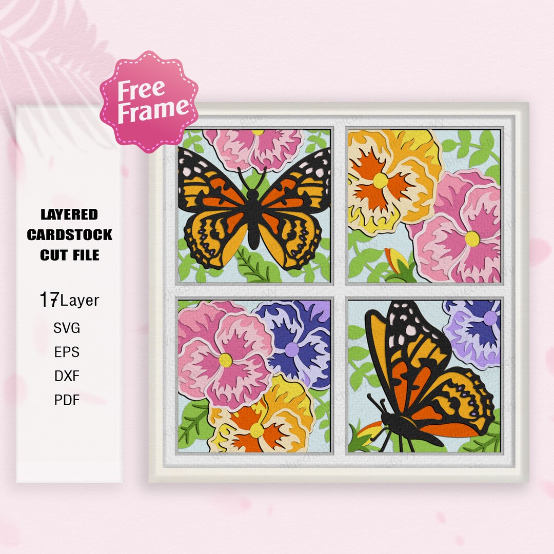 Window Pansy Flower Shadow Box Svg,pansy Flower and Butterfly,pansy ...