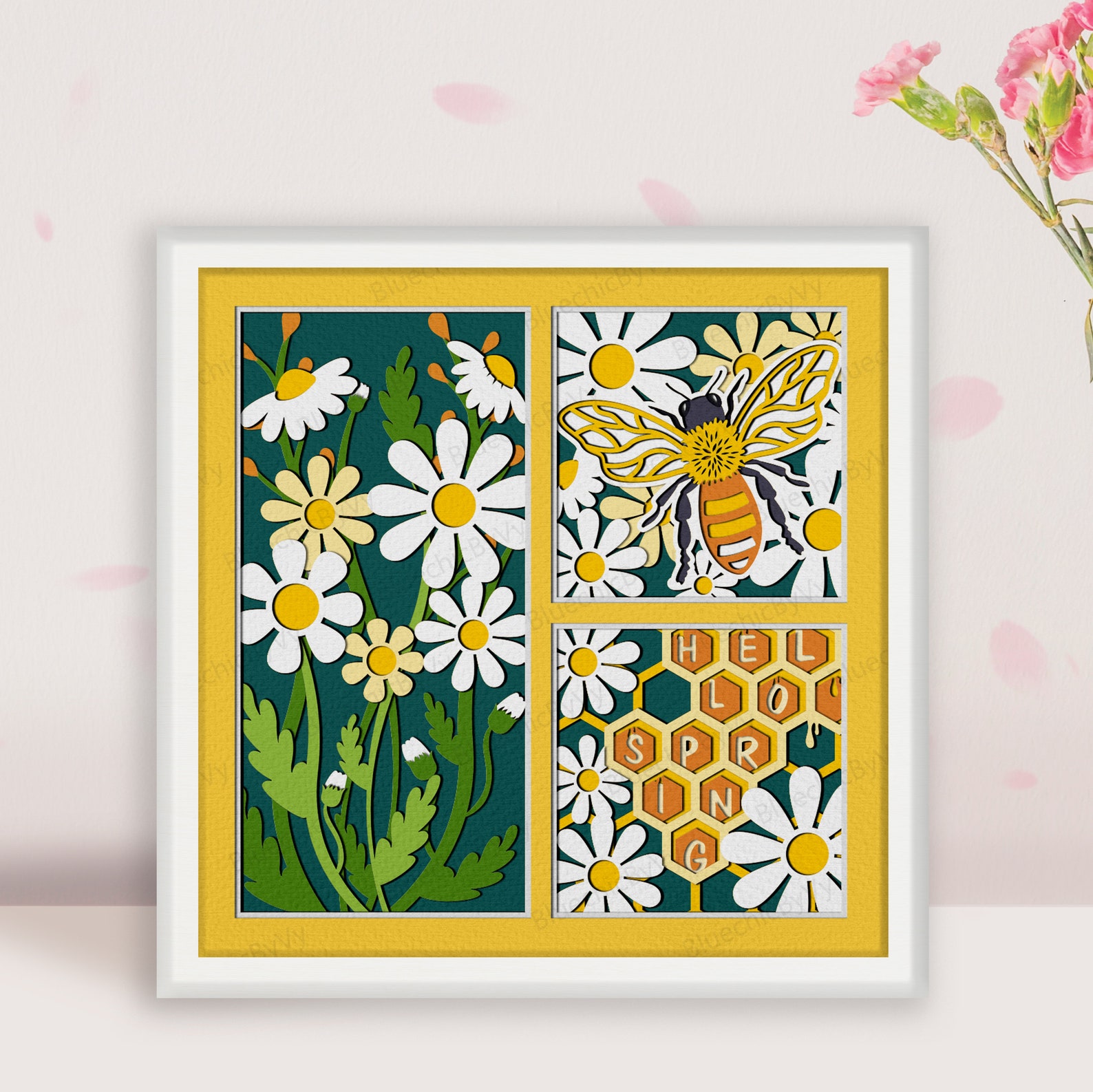 Honey Bee Spring Shadow Box SVG, Bee Shadow Box, for Cricut, Hello ...