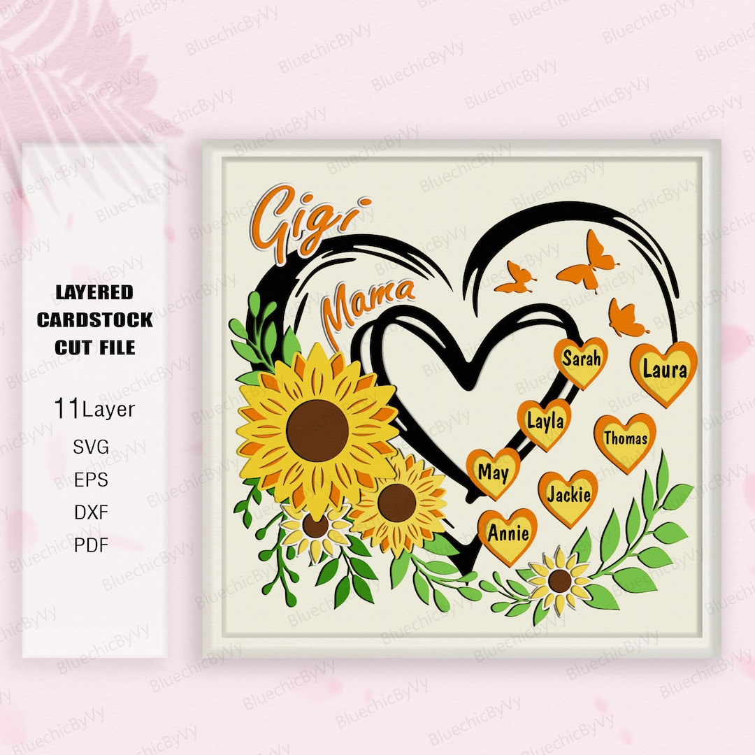 Gigi Mother Heart Name Shadow Box SVG, Mother Shadow Box Svg, Mother ...