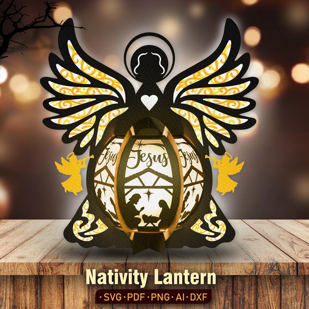 Christmas Angel Wings Light Box Svg, Christmas Angel Shadow Box, Angel ...