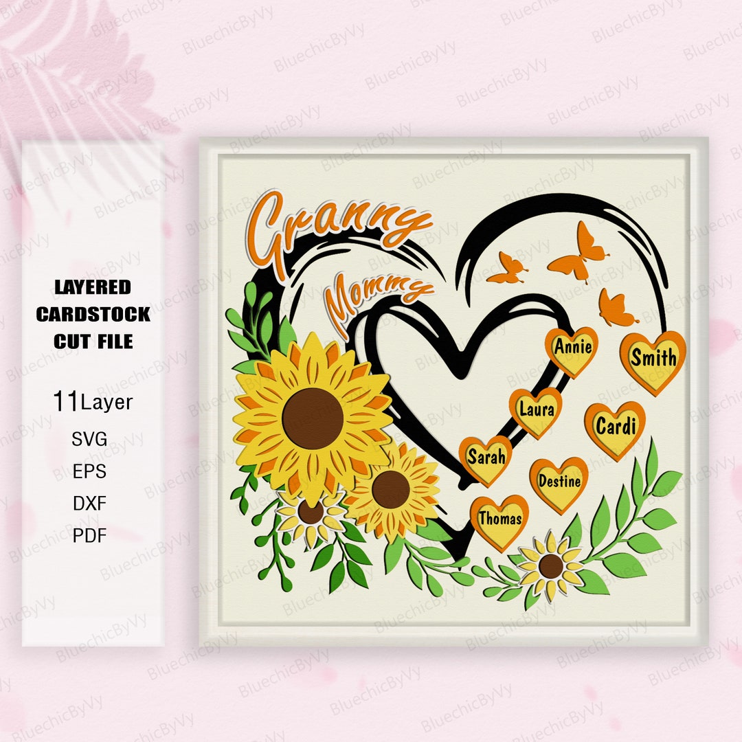 Granny Mother Heart Name Shadow Box SVG, Mother Shadow Box Svg, Grandma ...