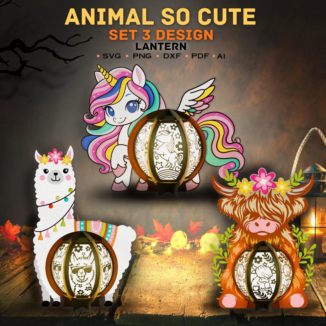 Bundle Animal so Cute Light Box Svg, Alpaca Shadow Box, Lantern Paper ...