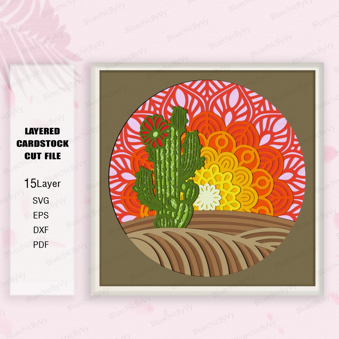 Desert Cactus Mandala Shadow Box Svg, Desert Cactus Shadow Box, Desert ...
