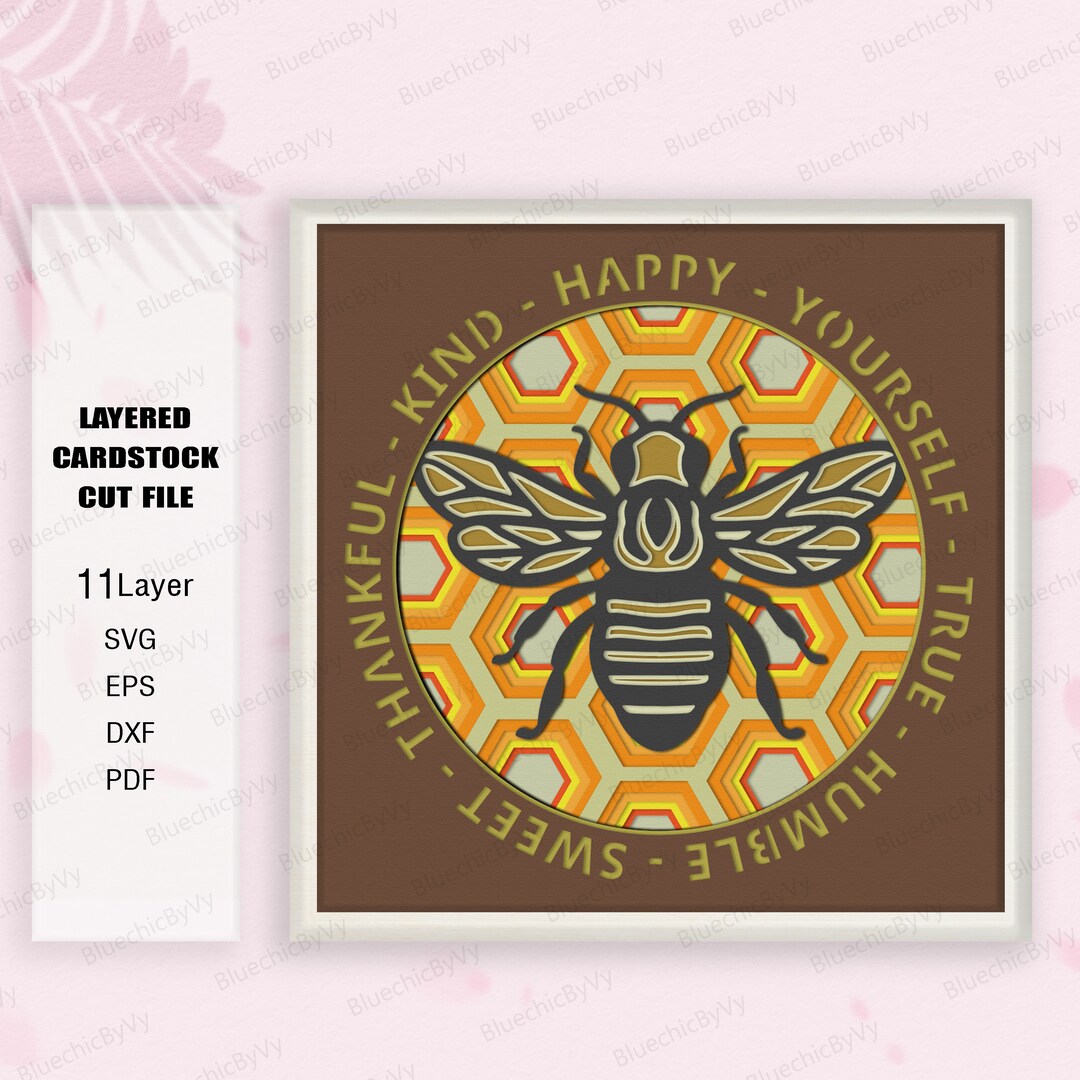 Bee Happy Shadow Box SVG, Bee Shadow Box, for Cricut, Bee Gift Love ...