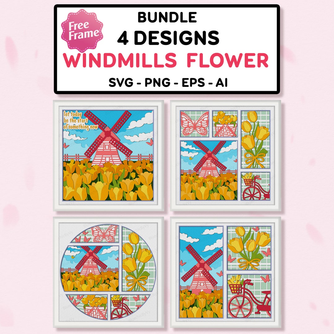 Bundle Windmills Flower Shadow Box SVG, Windmills Fields Tulip 3D Box ...