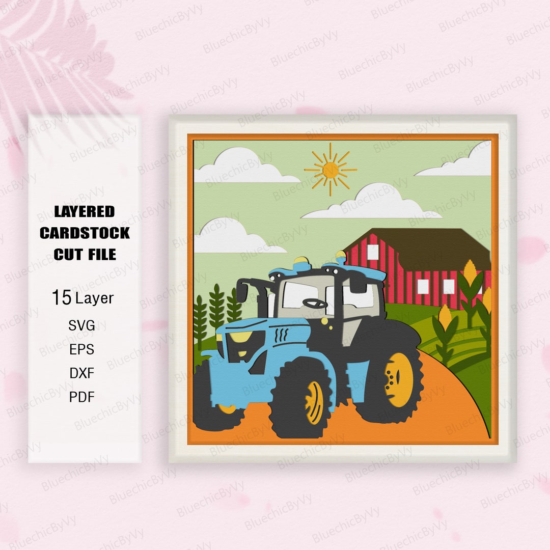 Farm Scene Tractor Shadow Box Svg, Farm Gift, Farm Scene Tractor Light ...