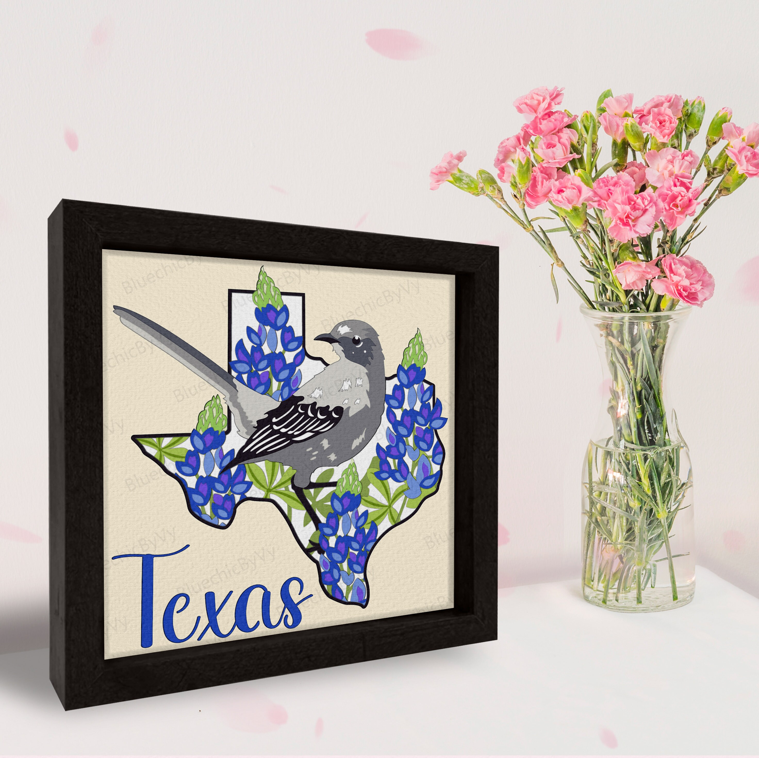 Texas Flower and Bird Shadow Box SVG, Mason Jar 3D Box, Texas State ...