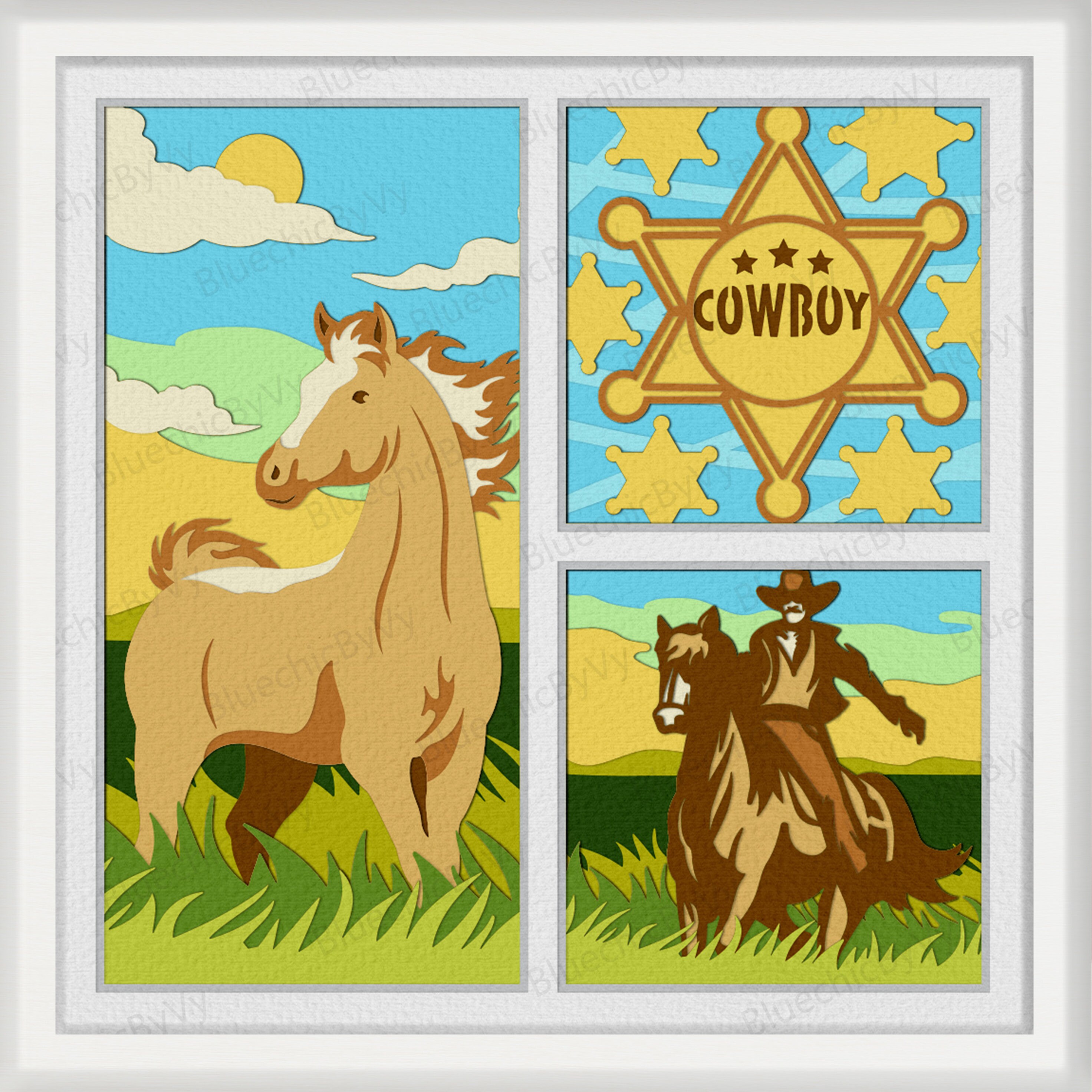 Bundle Horse Cowboy Shadow Box SVG, Western Cowboy Light Box Svg ...
