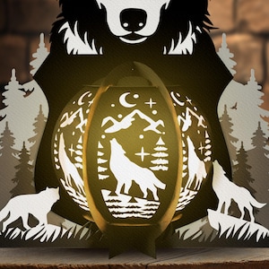 Wolf Light Box Svg, Wolf Shadow Box, Lantern Paper Cut, Wolf Lantern ...