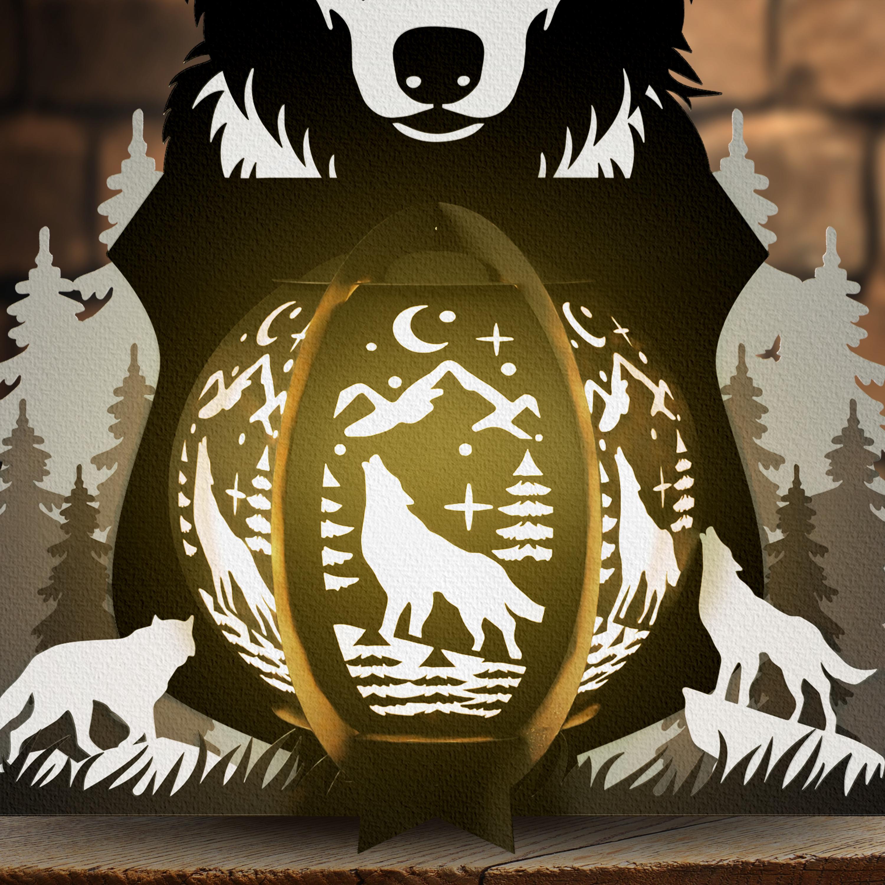 Wolf Light Box Svg, Wolf Shadow Box, Lantern Paper Cut, Wolf Lantern ...