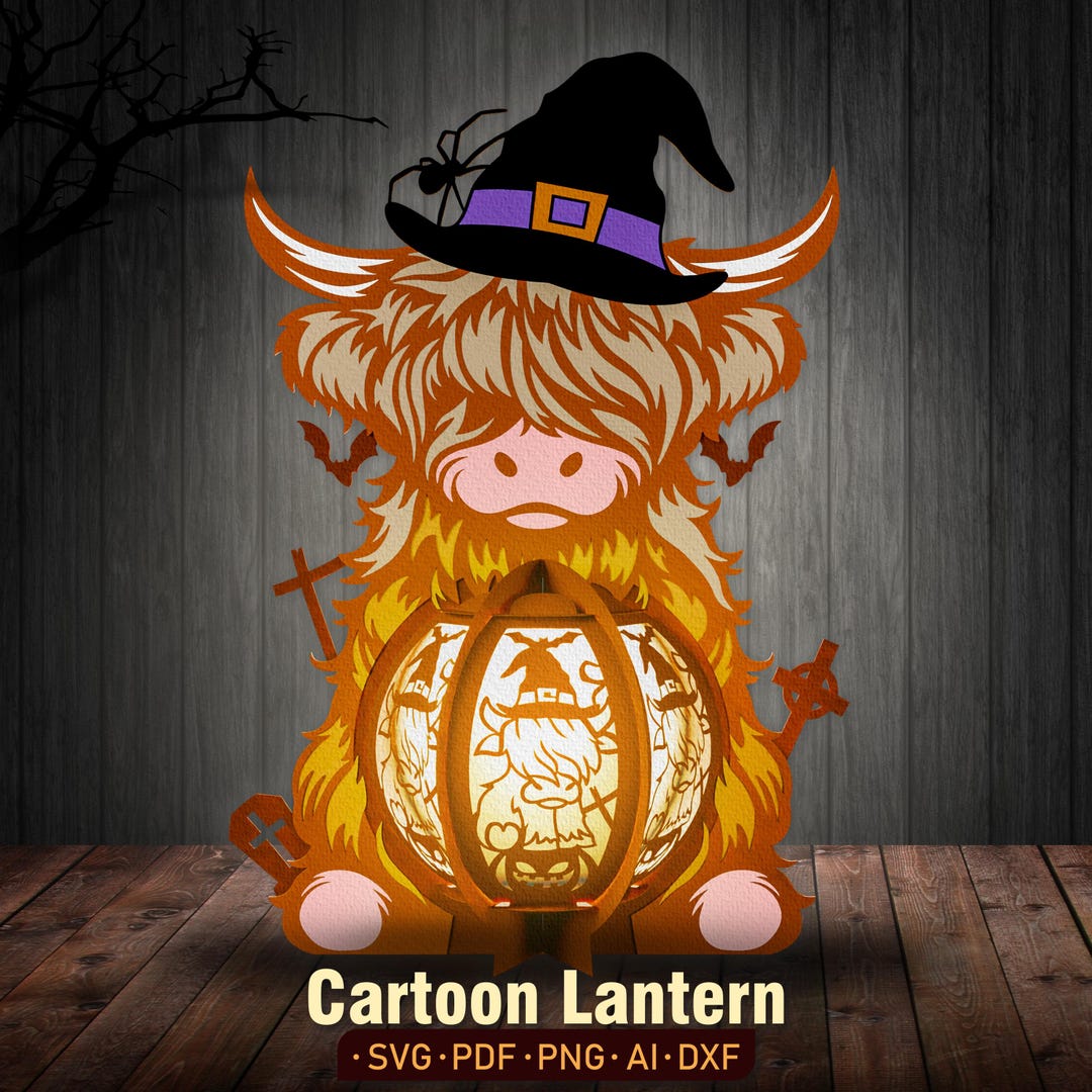 Highland Cow Halloween Lantern Svg,highland Cow Shadow Box,lantern ...