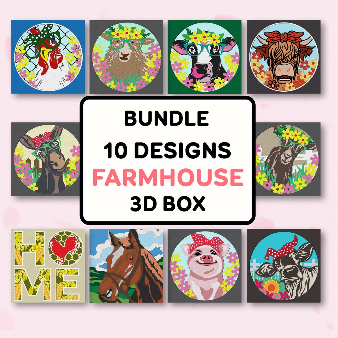 Bundle Farmhouse Shadow Box SVG, Farmhouse Shadow Box, Animal 3D Box ...
