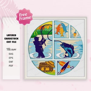 Fisherman Catching Fish Shadow Box Svg, Fisherman Light Box, Father's ...