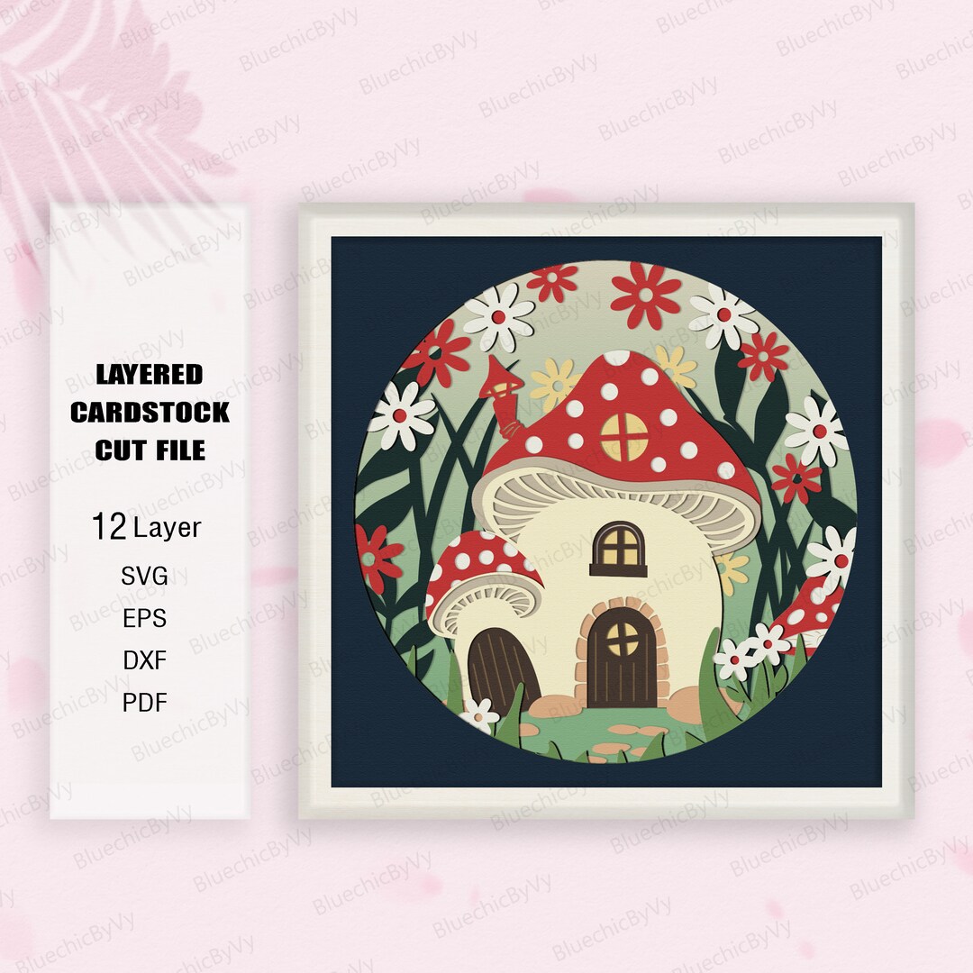 Mushroom House Shadow Box SVG, Mushroom House Shadow Box, Mushroom ...