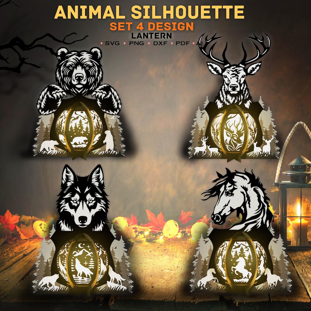 Bundle Animal Silhouette Light Box Svg, Deer Shadow Box, Lantern Paper ...