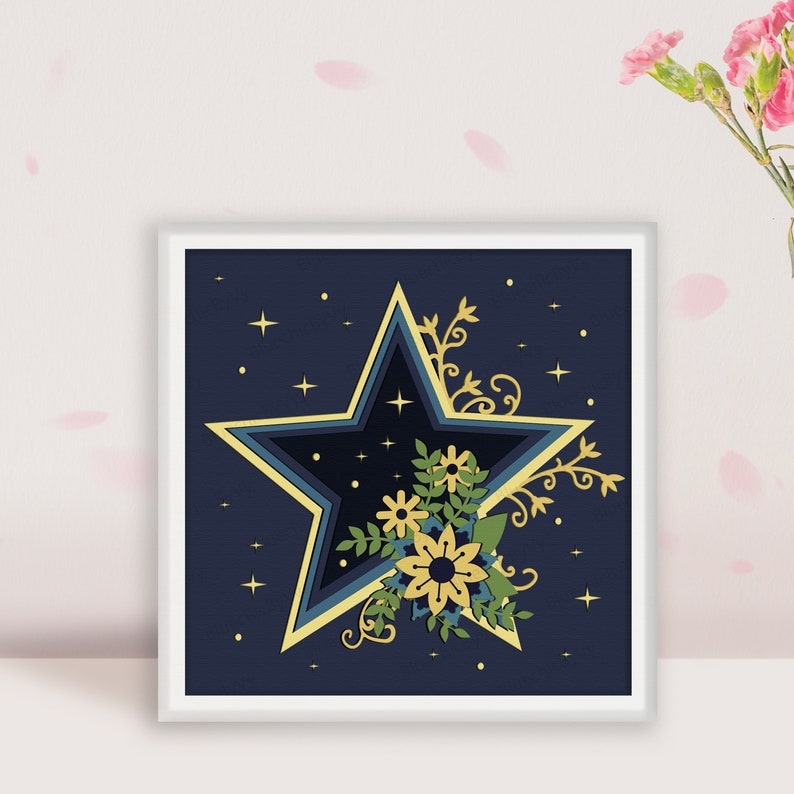 Star Floral Shadow Box SVG, Star Shadow Box, Light Box Star Floral SVG ...