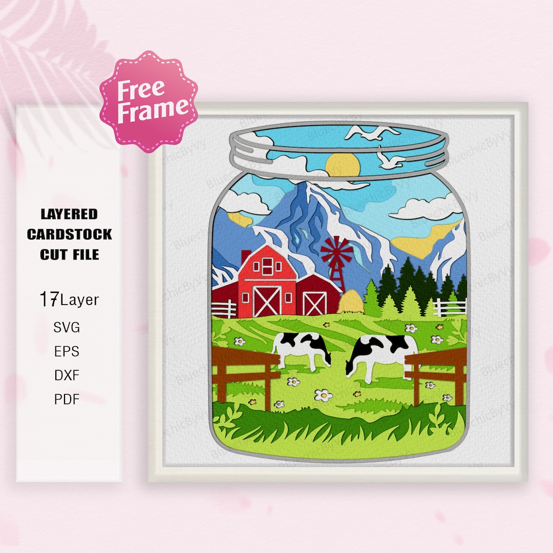Mason Jar Farm Shadow Box Svg, Farm Gift, Farm Svg, Farm Light Box Svg ...