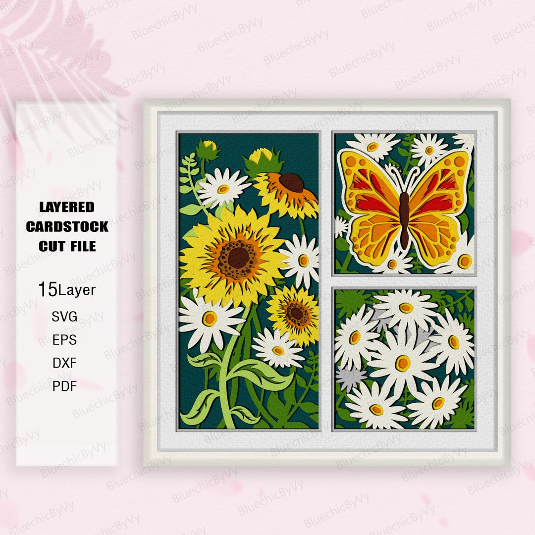 Sunflower Spring Shadow Box SVG, Sunflower Shadow Box, Flower 3D Box ...