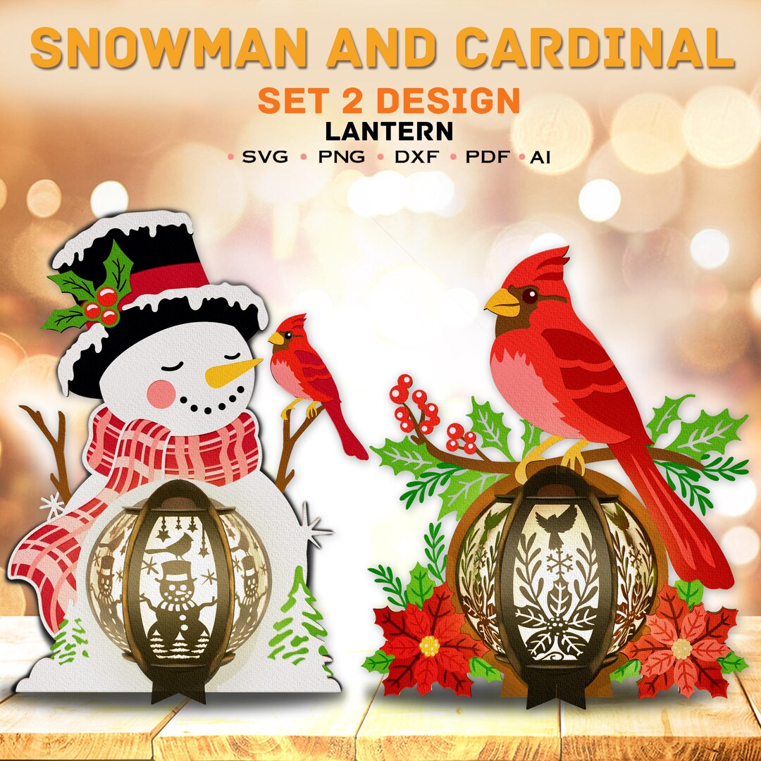 Snowman and Cardinal Lantern Papercraft Set, Christmas Lantern Decor ...