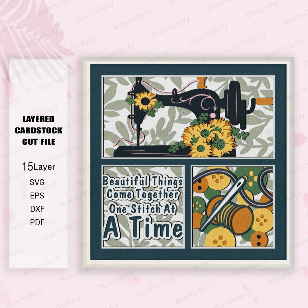 Sewing Floral Shadow Box, Sewing Lover Gift, Sewing Light Box Svg ...