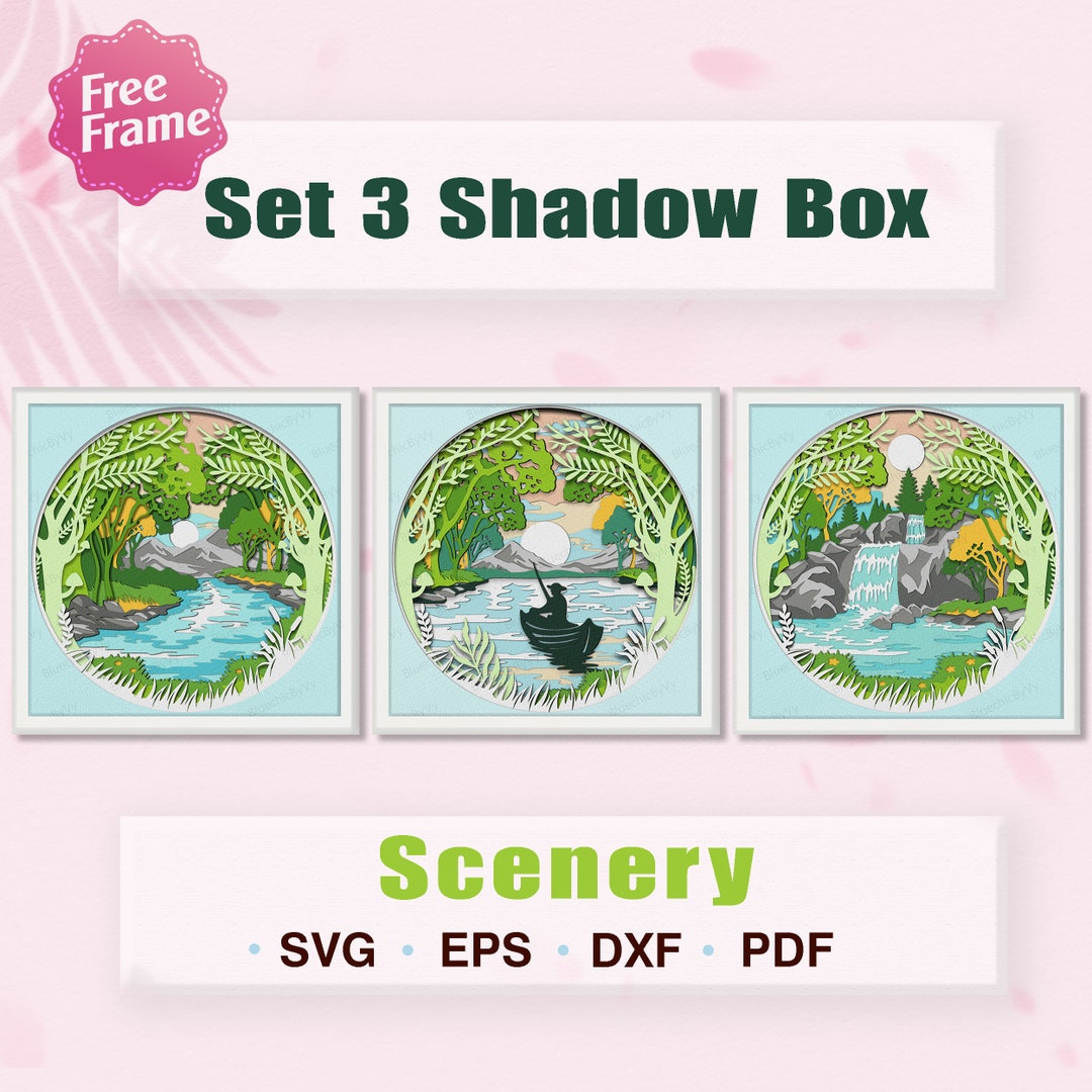 Bundle Scenery Shadow Box Svg, Lake Light Box Svg, River SVG, Scenery ...