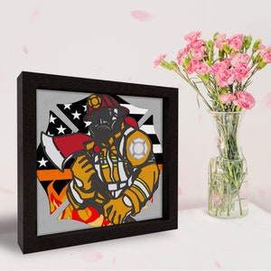 Firefighter Shadow Box, Firefighter Shadow Box Svg, Firefighter Light ...