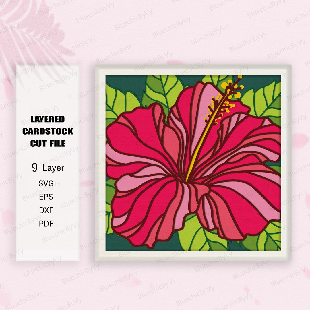 Hibiscus Shadow Box SVG, Flower Hibiscus Shadow Box, Flower 3D Box ...
