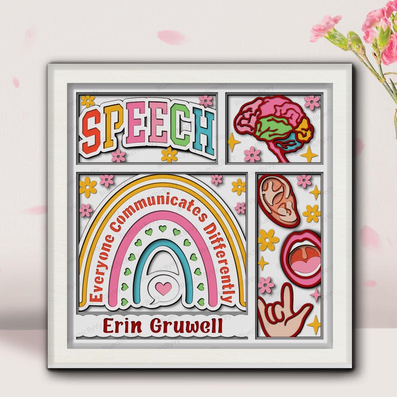 Speech Therapy Shadow Box SVG, 15 Layer Rainbow Communication Art With ...