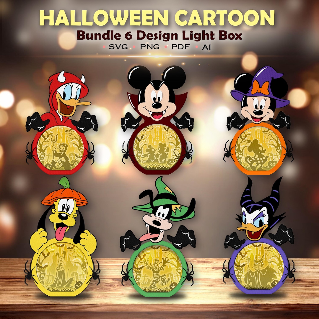 Bundle Cartoon Halloween Light Box Svg, Cartoon Halloween 3D Box ...
