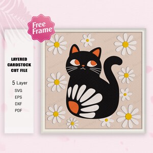 Cat Flower Shadow Box SVG, Boho Cat Shadow Box, Cat 3D Box, Boho Cats ...
