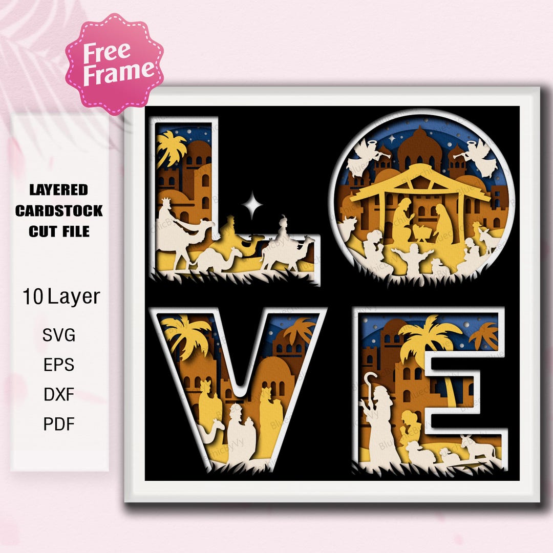LOVE Nativity Layered Design, Religious Christmas Paper Art, Holy Night ...