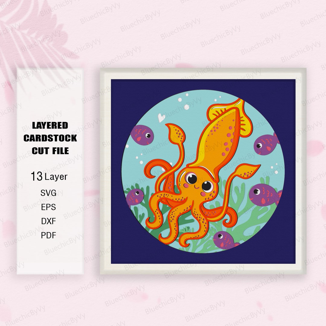 Squid Shadow Box SVG, Squid Shadow Box, Cute Squid 3D Box, Squid Gift ...