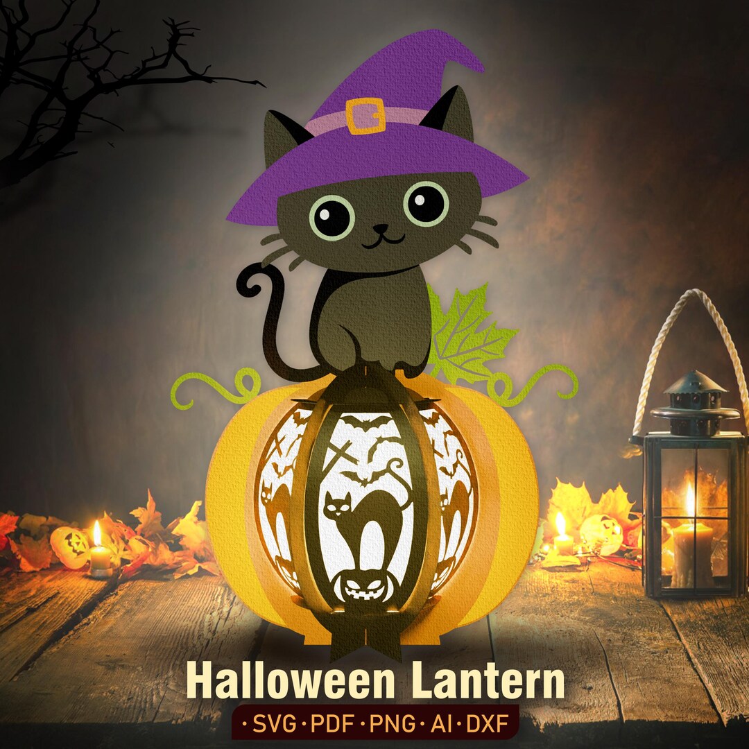 Black Cat Halloween Light Box for Cricut Svg, Black Cat Halloween 3D ...
