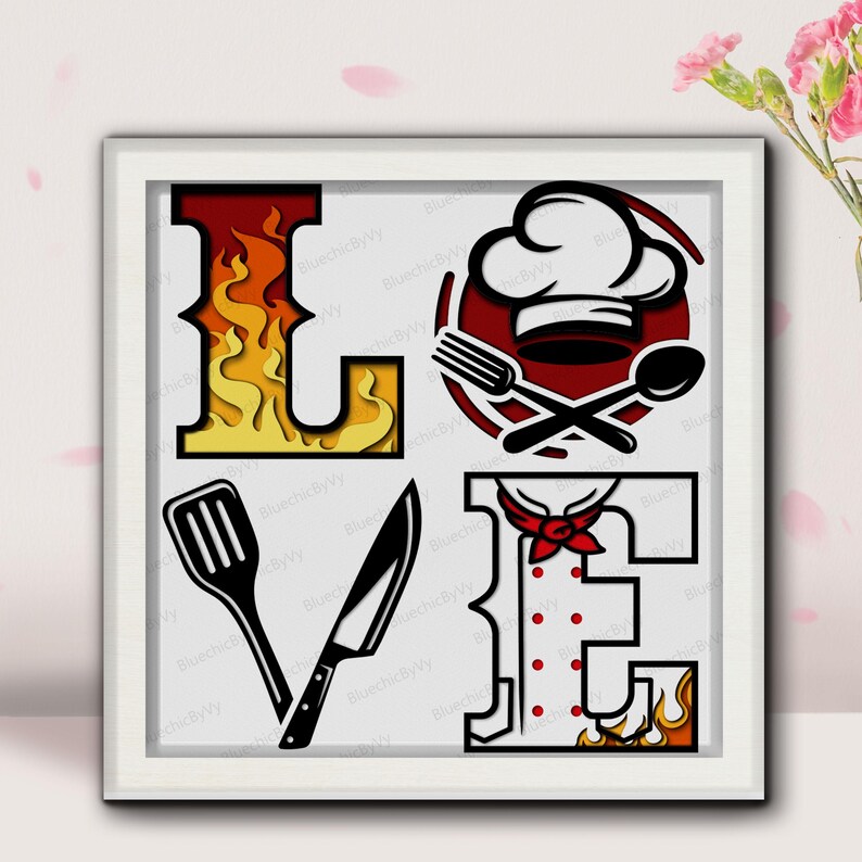 Chef LOVE Shadow Box SVG, 9 Layer Culinary Cut File With Fire Hat Apron ...