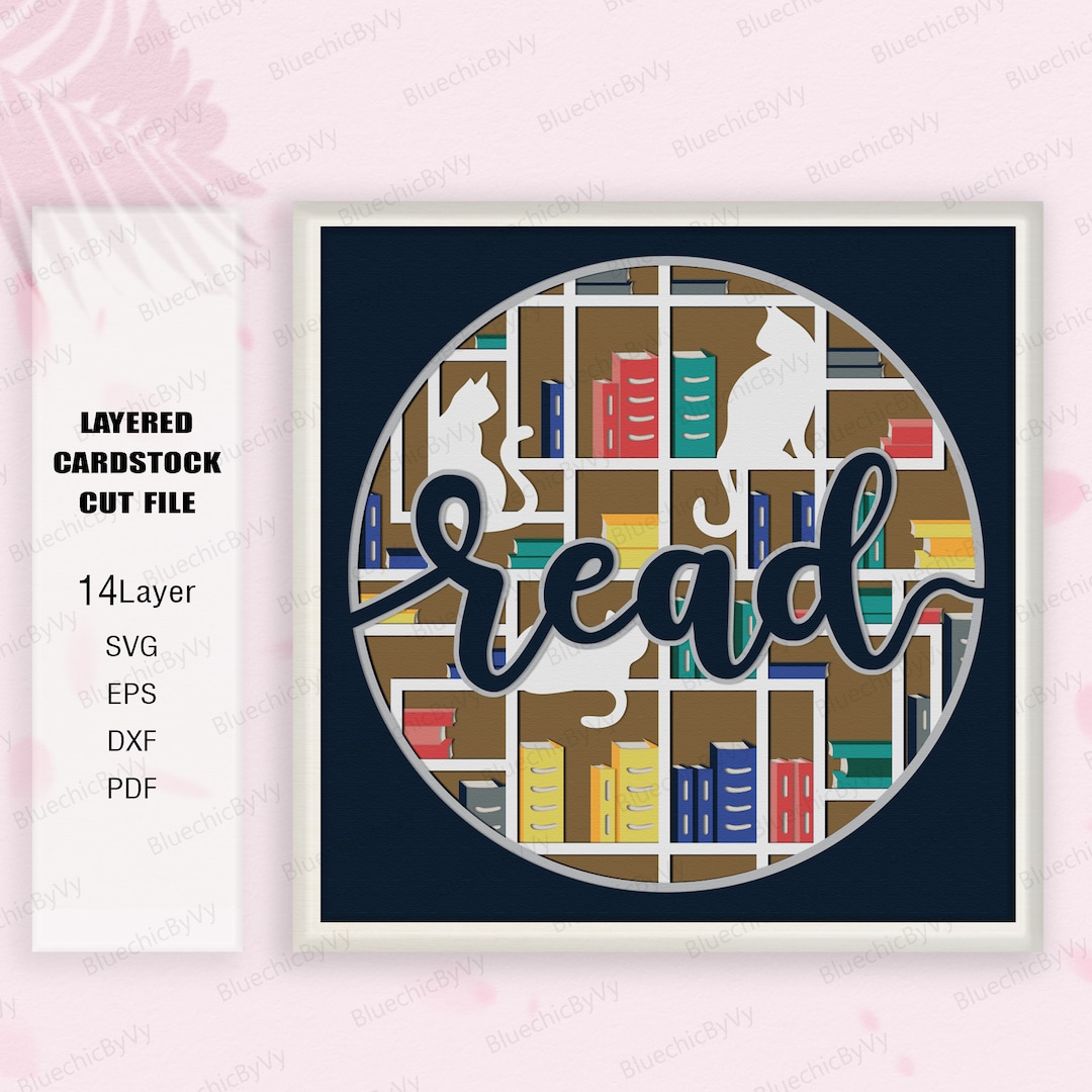 Read Cat Shadow Box SVG, Read Cat Shadow Box, Cat 3D Box, Read Book ...