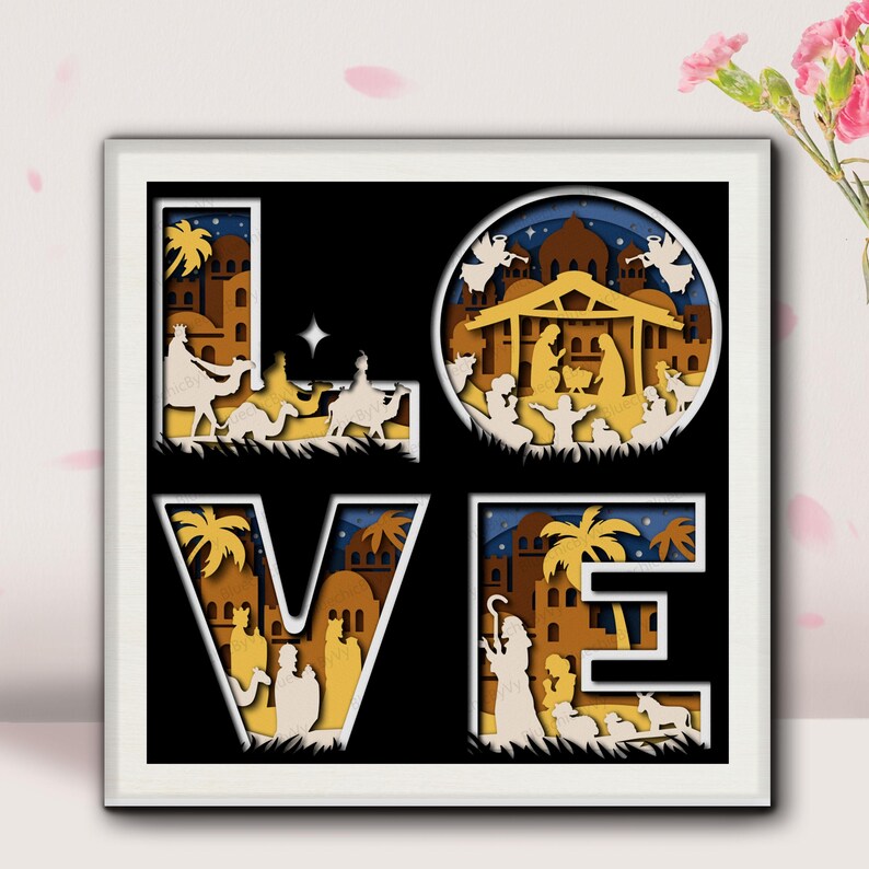 LOVE Nativity Layered Design, Religious Christmas Paper Art, Holy Night ...