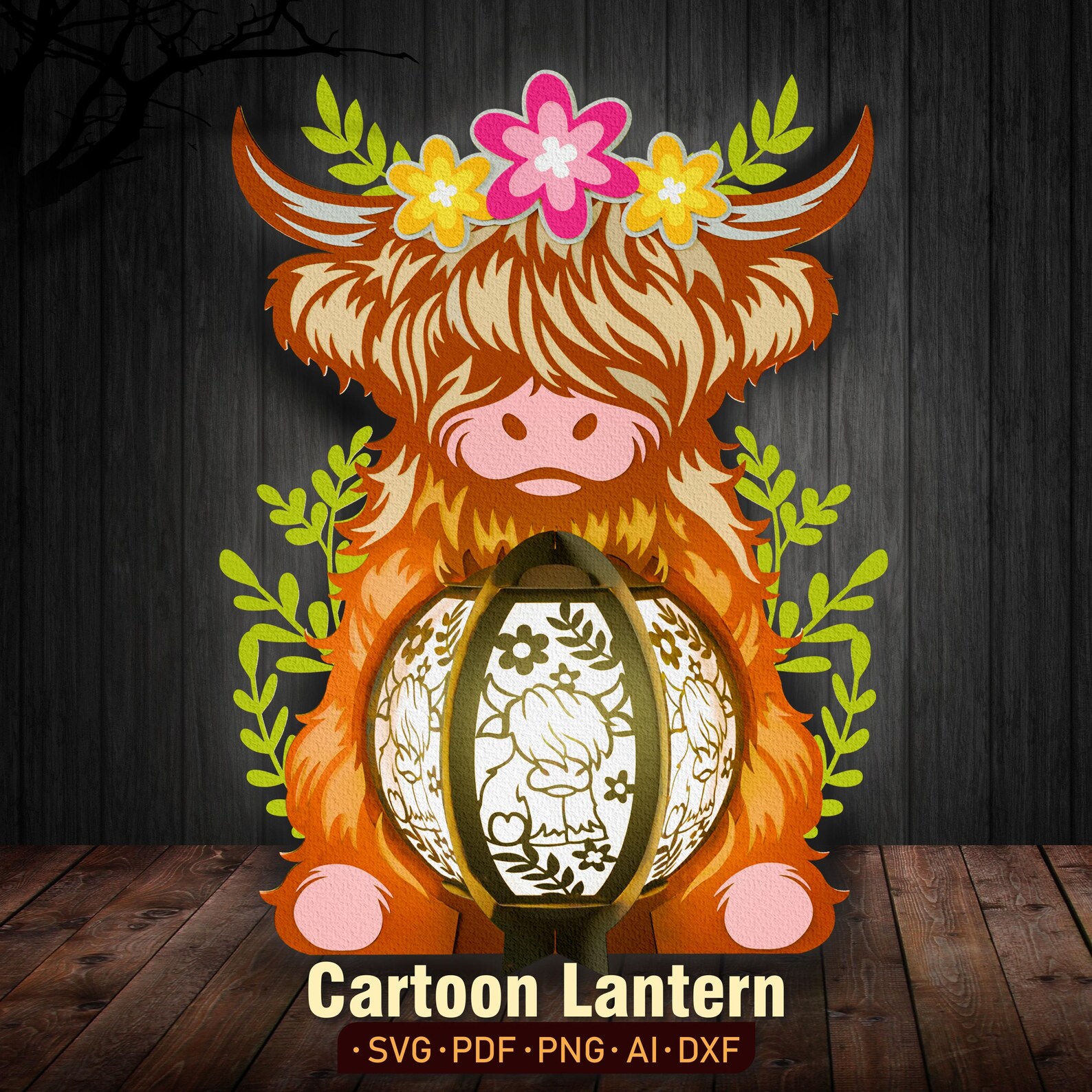 Highland Cow Flower Lantern Svg, Highland Cow Shadow Box, Lantern Paper ...