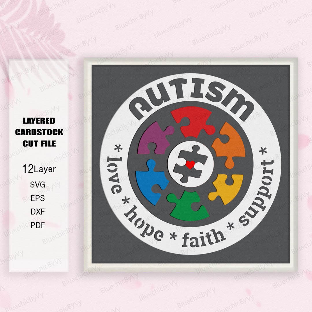 Love Autism Shadow Box SVG, Autism Shadow Box, Autism 3D Box, Autism ...