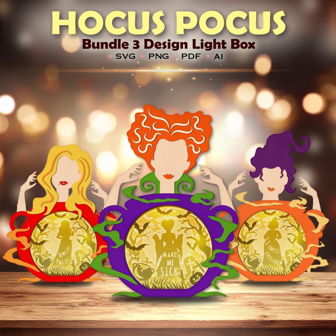 Bundle Hocus Pocus Light Box Svg,hocus Pocus 3dbox,halloween Shadow Box ...