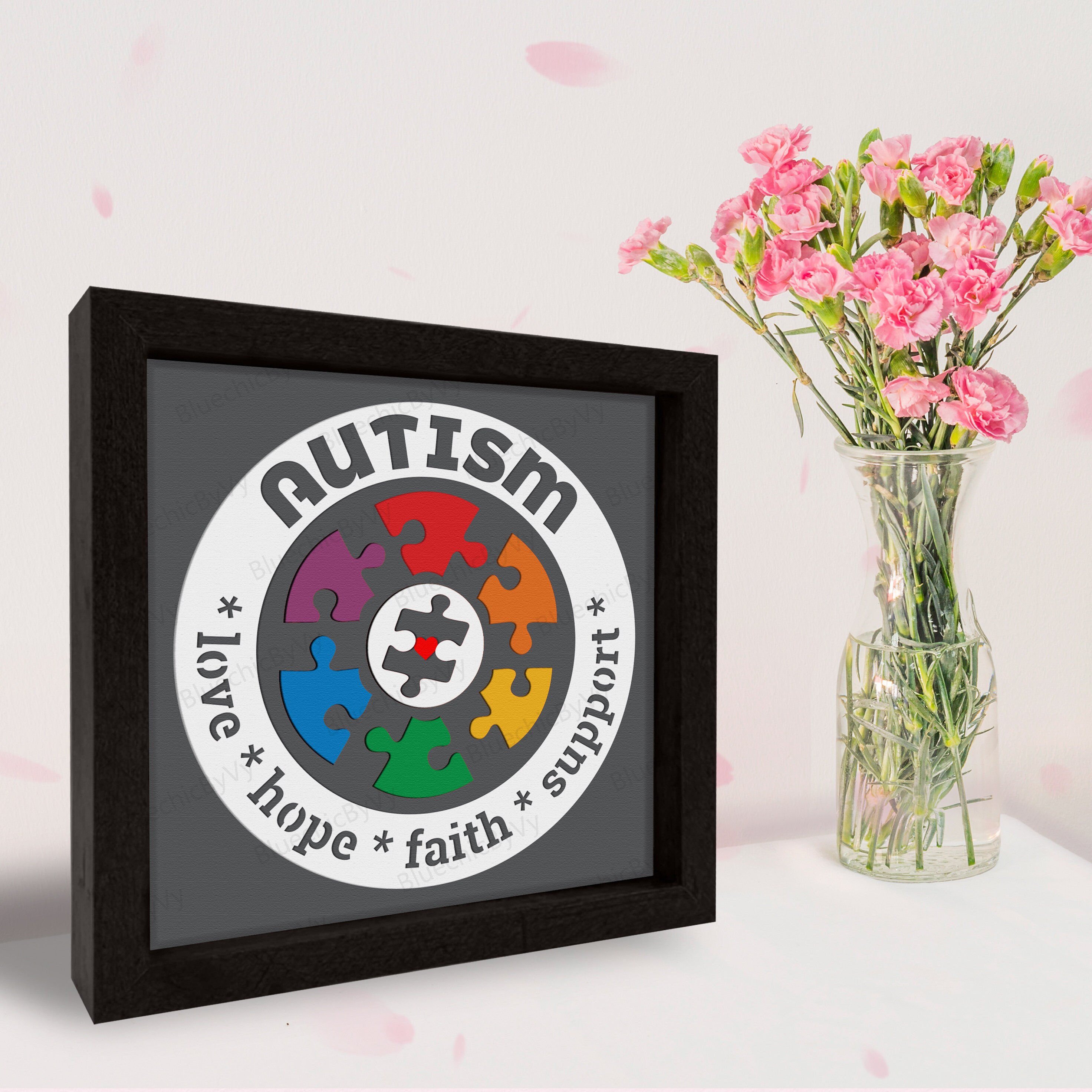 Love Autism Shadow Box SVG, Autism Shadow Box, Autism 3D Box, Autism ...