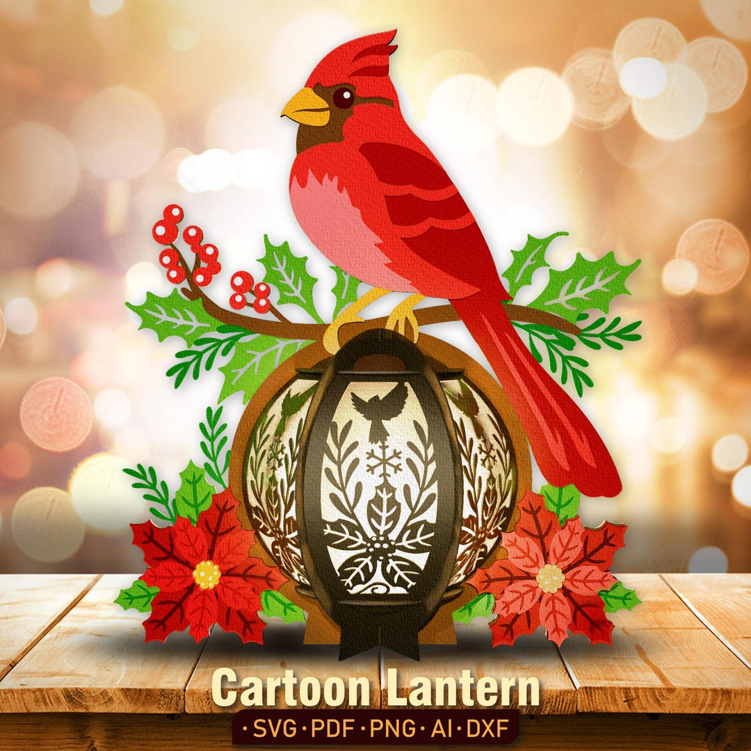 Cardinal Christmas Lantern Svg,cardinal Shadow Box,lantern Paper Cut ...