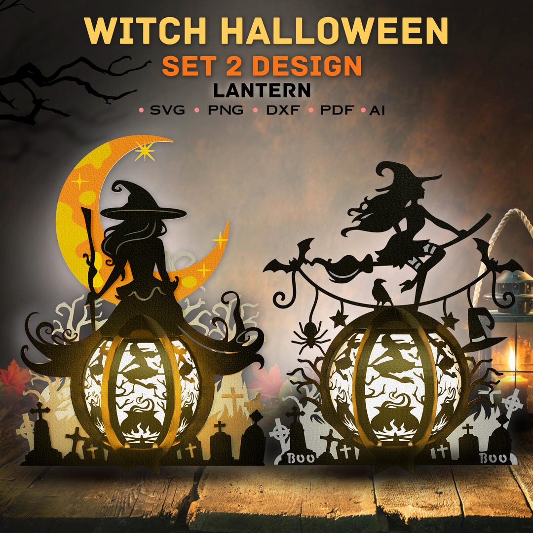 Bundle Witch Halloween Light Box for Cricut Svg,witch Halloween 3D Box ...